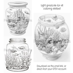 Fishtank Fantasy Jars Coloring Pages, Printable Adult Tropical ...