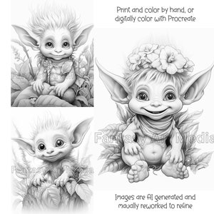 Cute Baby Trolls Grayscale Coloring Pages, Fantasy Creatures Adult ...