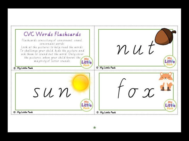 CVC (consonant, Vowel, Consonant) Words Flashcards - Etsy