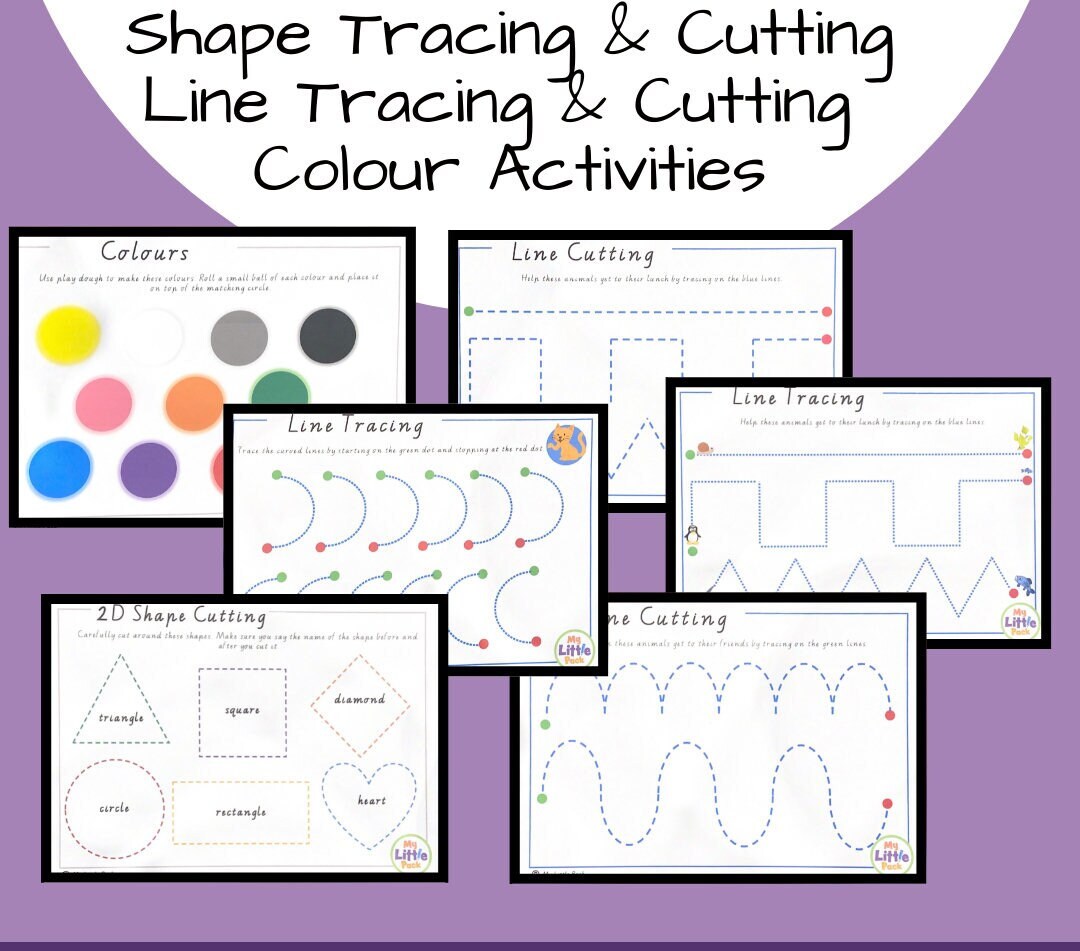2D Shape and Line Tracing & Cutting and Colour Activities - Etsy
