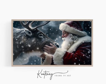 Santa TV Art | Santa Petting Reindeer TV Art | Frame TV Art | Holiday ...