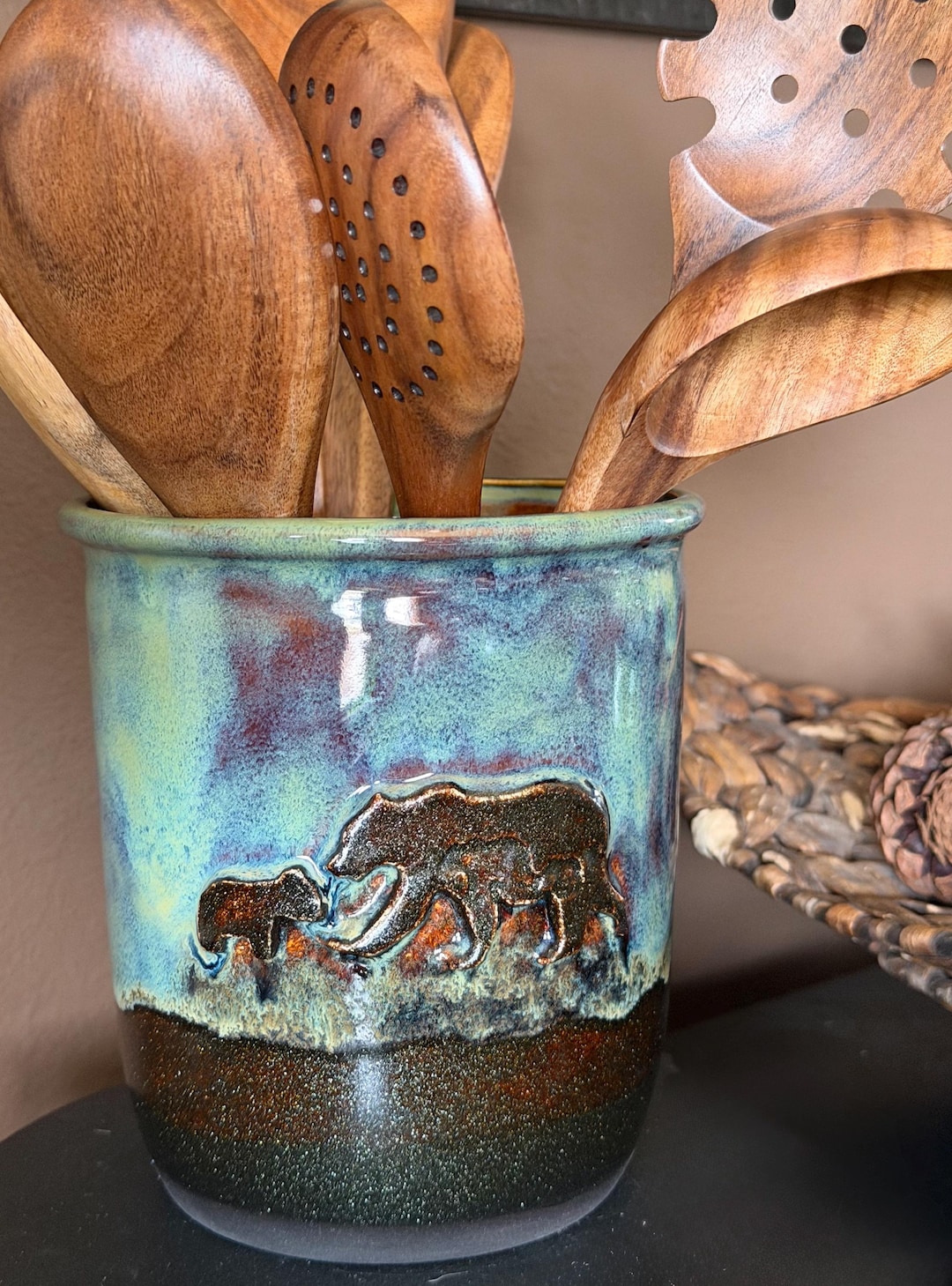 Handmade Ceramic Bear Utensil Caddy - Etsy