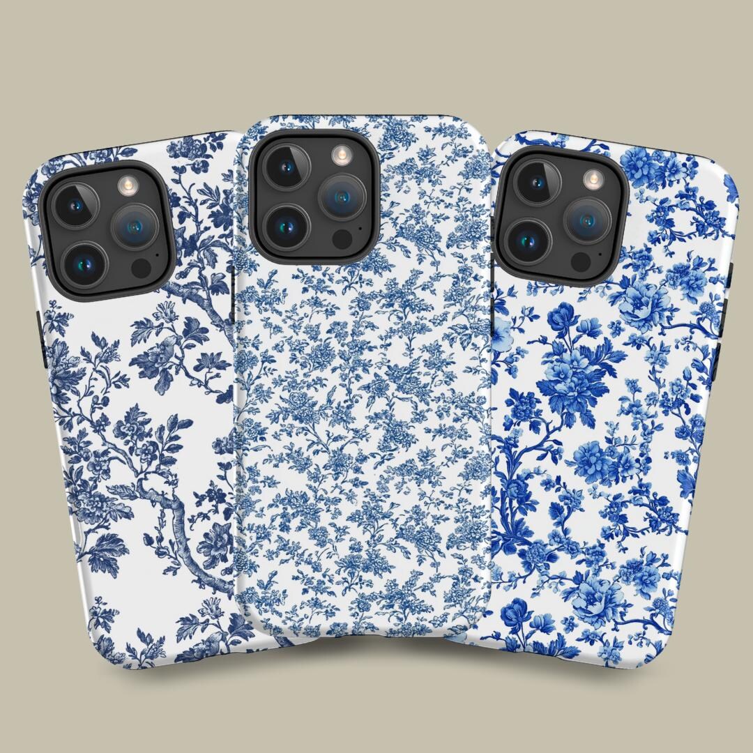 Blue Toile Floral Phone Case for iPhone 17 16 15 14 13 Pro Max ...