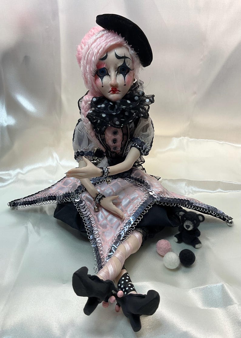 Sad Crying Harlequin Jester Clown Artist Boudoir Doll 15” French Circus ...
