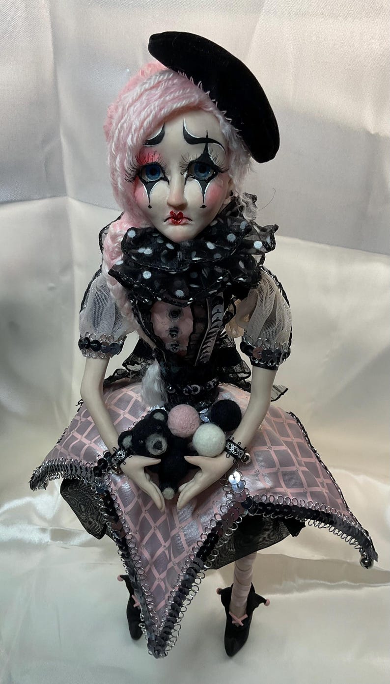Sad Crying Harlequin Jester Clown Artist Boudoir Doll 15” French Circus ...