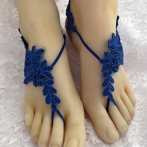 Royal Blue Beaded Lace Barefoot Sandals: Beach Wedding Foot Jewelry - Etsy