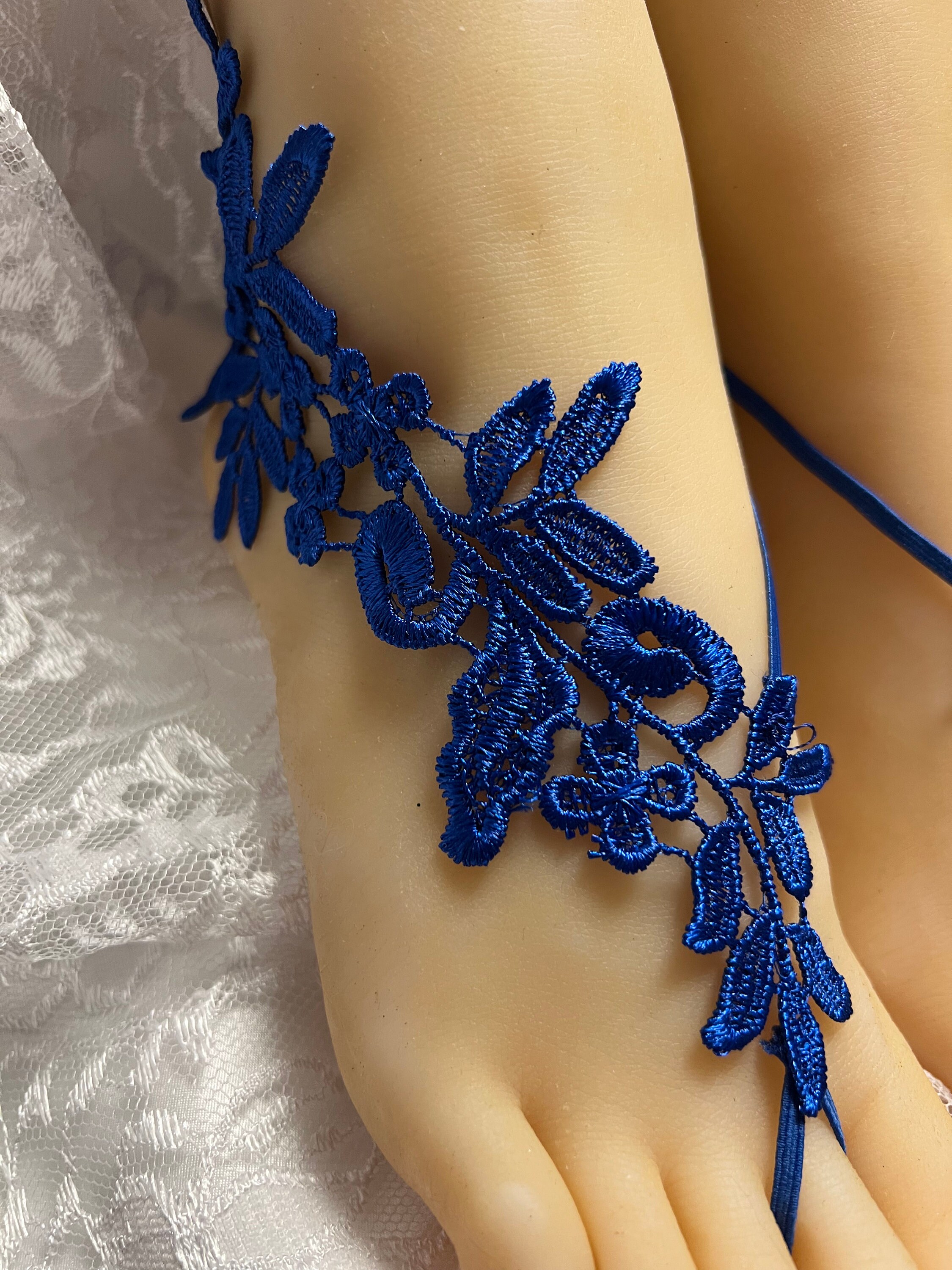 Royal Blue Lace Barefoot Sandals, Bridal Barefoot Flower Lace, Lace ...