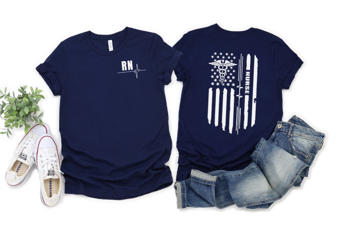 RN Flag Registered Nursing Nurse Healthcare Mens Male Female Womens EKG ...