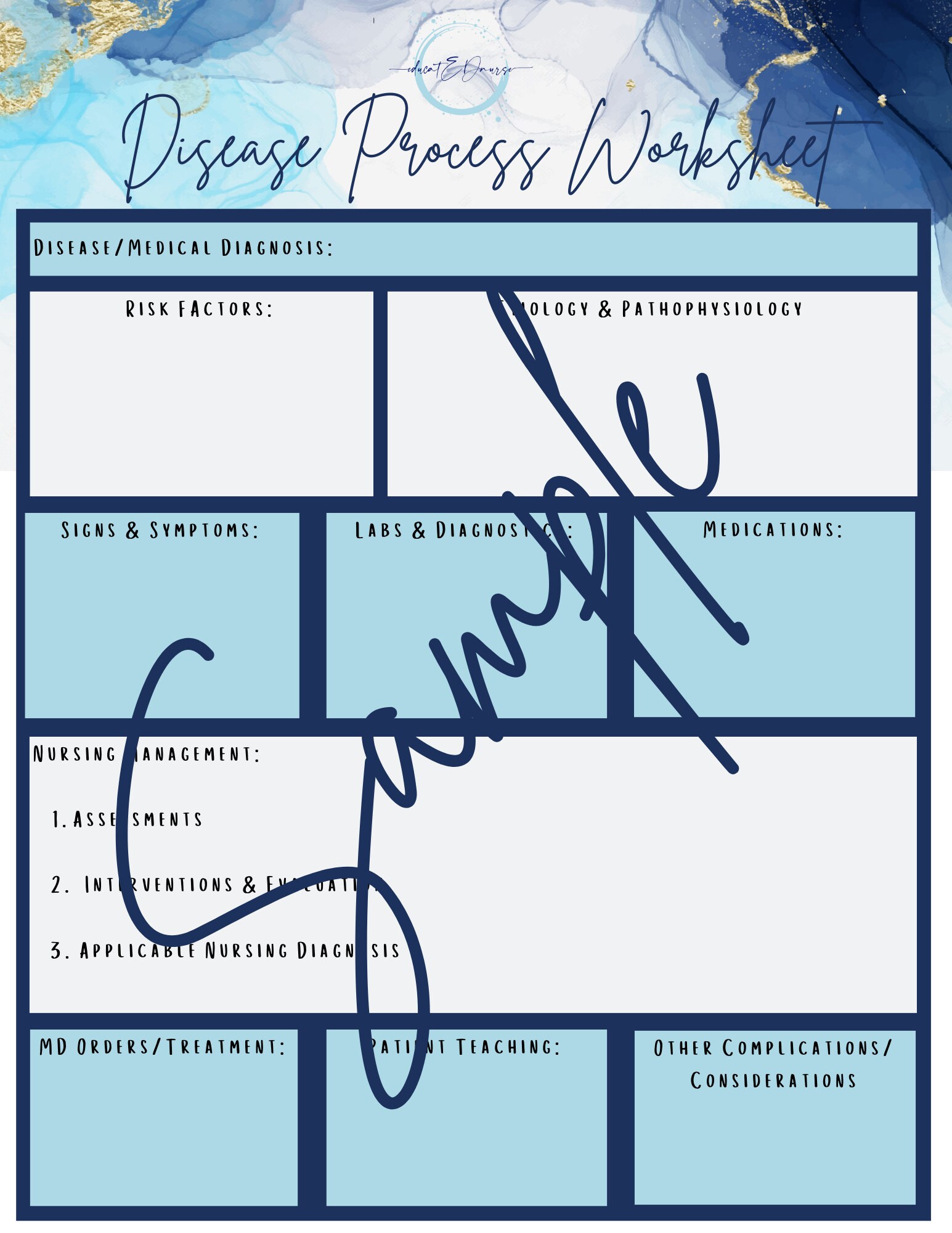 Nursing Disease Process Worksheet Template: Digital Download - Etsy