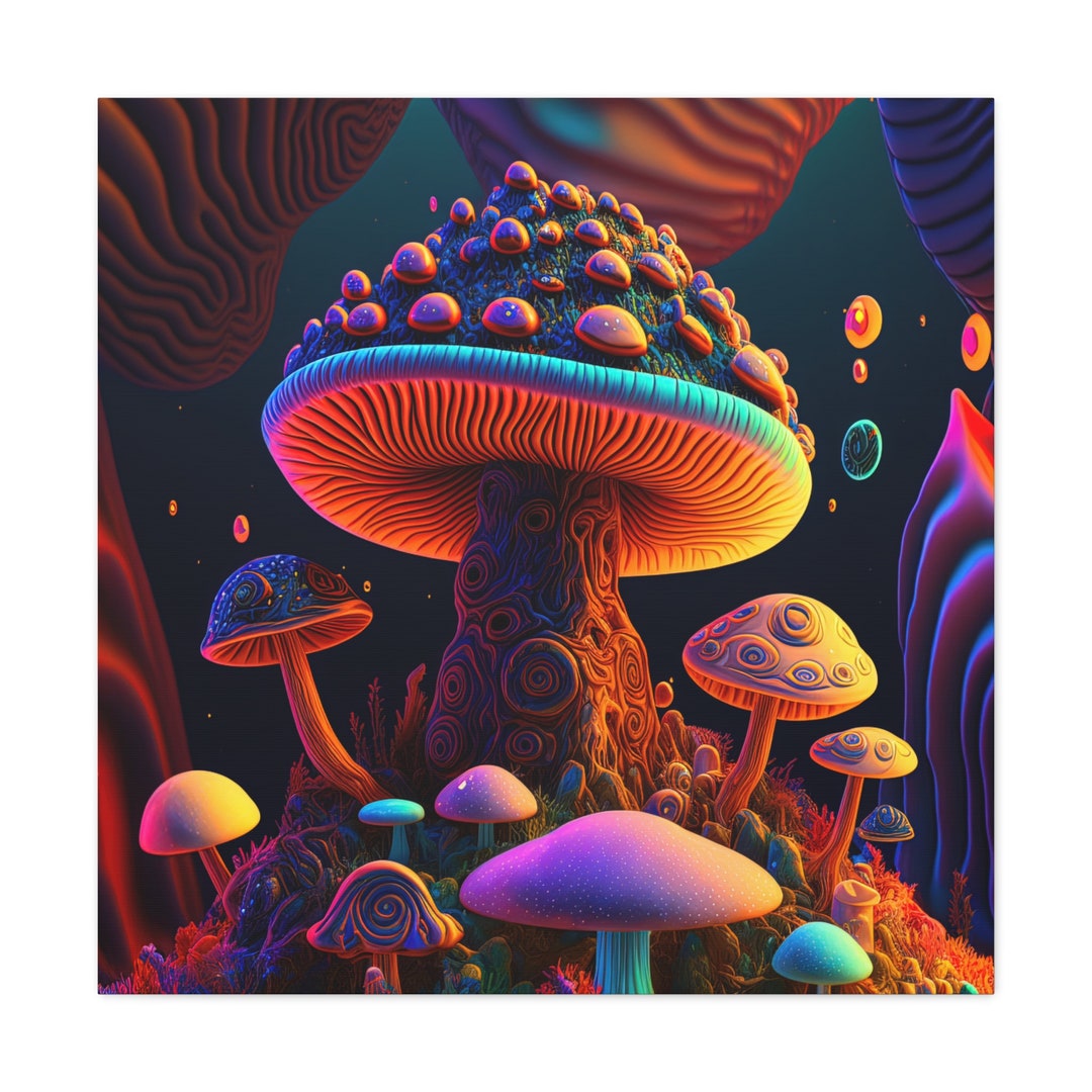 Trippy Colors 1 Mushroom on Mushroom Printed Wall Art on Canvas Indoor ...