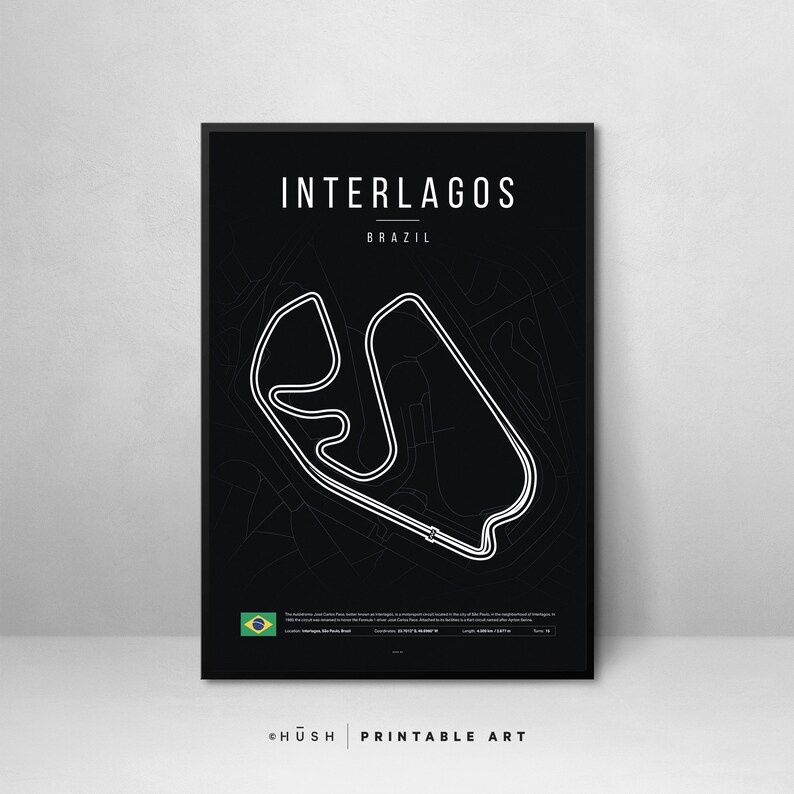 Formula 1 Interlagos Circuit Printable Wall Art Decor. Fathers Day Gift ...