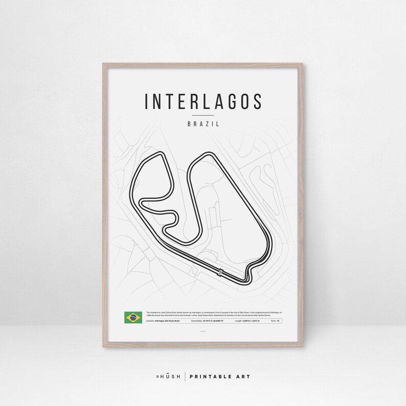 Formula 1 Interlagos Circuit Printable Wall Art Decor. Fathers Day Gift ...