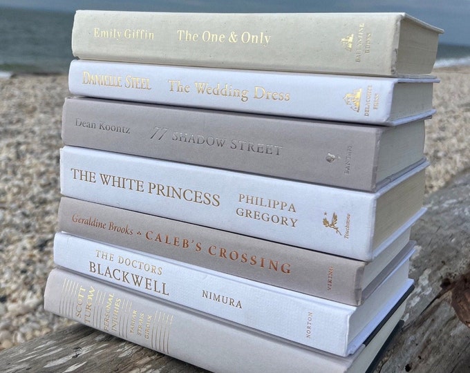 Soft Neutral Decorative Books, Pretty Decor Books, Bookshelf Styling ...