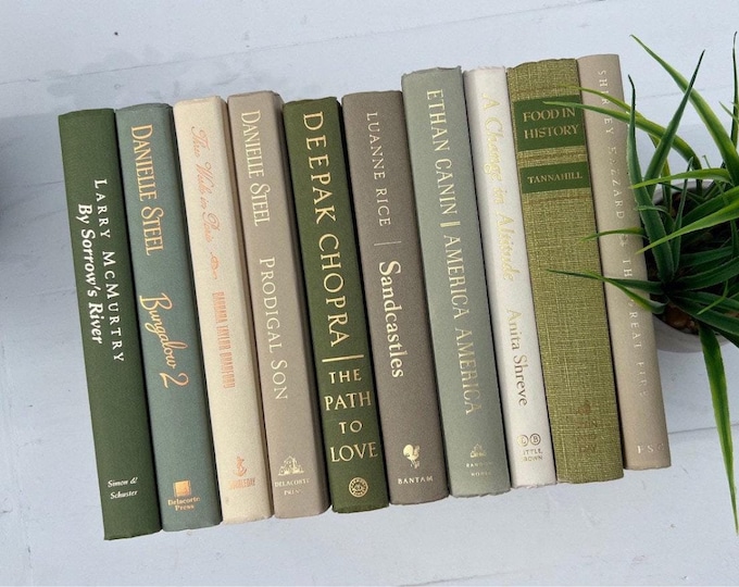 Earth Tone Decor Books, Neutral Decor Books, Cream and Sage Decorative ...