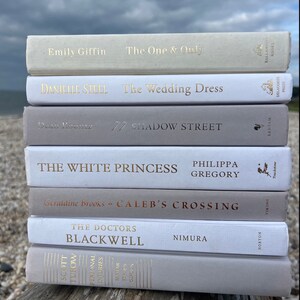 Soft Neutral Decorative Books, Pretty Decor Books, Bookshelf Styling ...