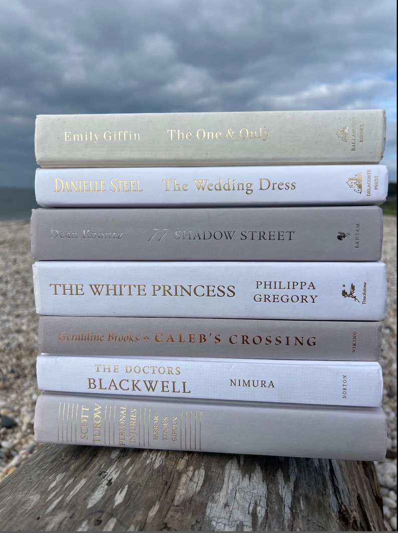 Soft Neutral Decorative Books, Pretty Decor Books, Bookshelf Styling ...