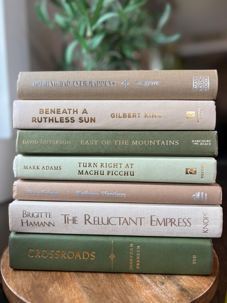 Light Earth Tone Decor Books, Neutral Decor Books, Beige and Green ...