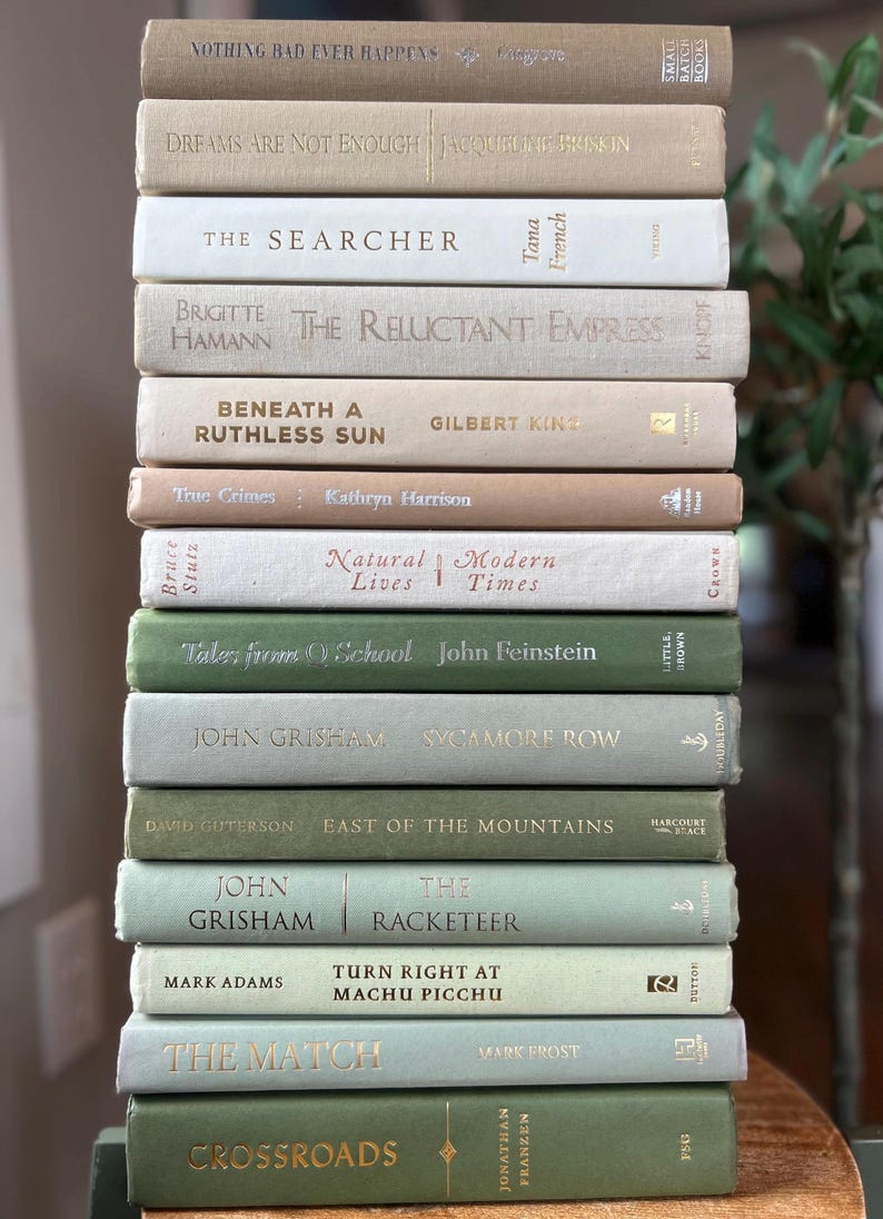 Light Earth Tone Decor Books, Neutral Decor Books, Beige and Green ...