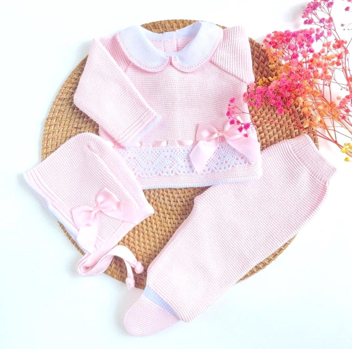 Spanish Knitted Newborn Knit Set Peto Primera Puesta Baby Girl Knit ...