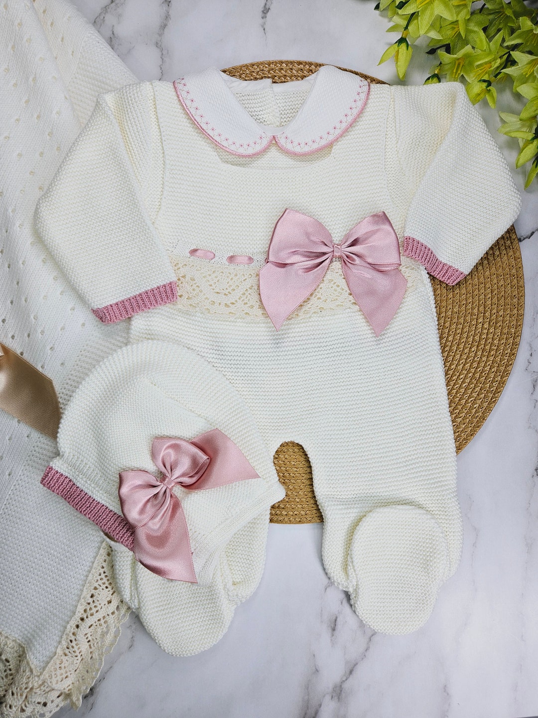 Spanish Knitted Newborn Knit Set Peto Primera Puesta Baby Girl Knit ...