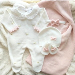 Newborn Girl Coming Home Outfit, Baby Knitted Outfit, Baby Girl Take Home Spanish Baby Set ...