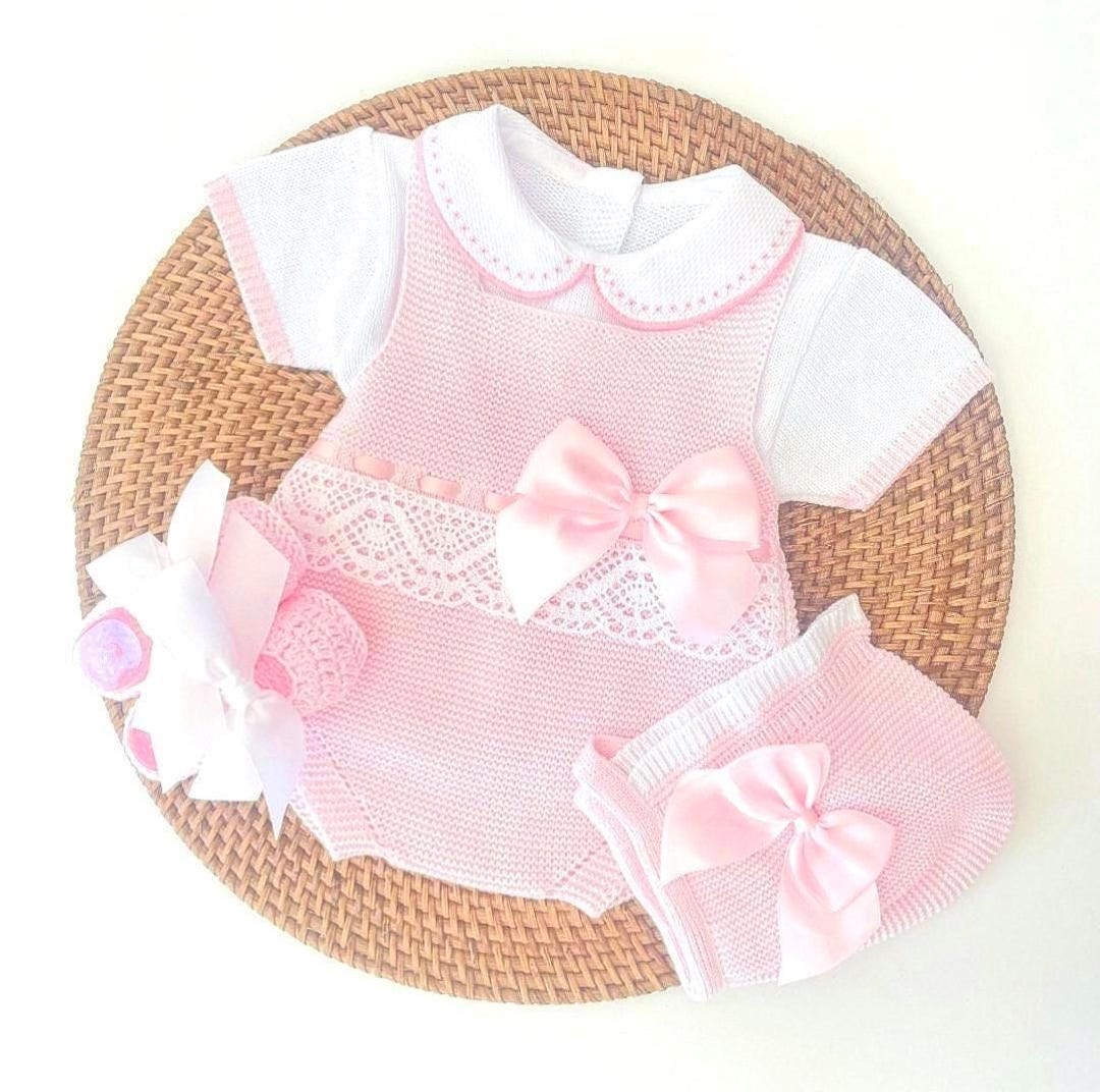 Spanish Summer Knitted Newborn Set Peto Primera Puesta Ranita Baby Knit ...