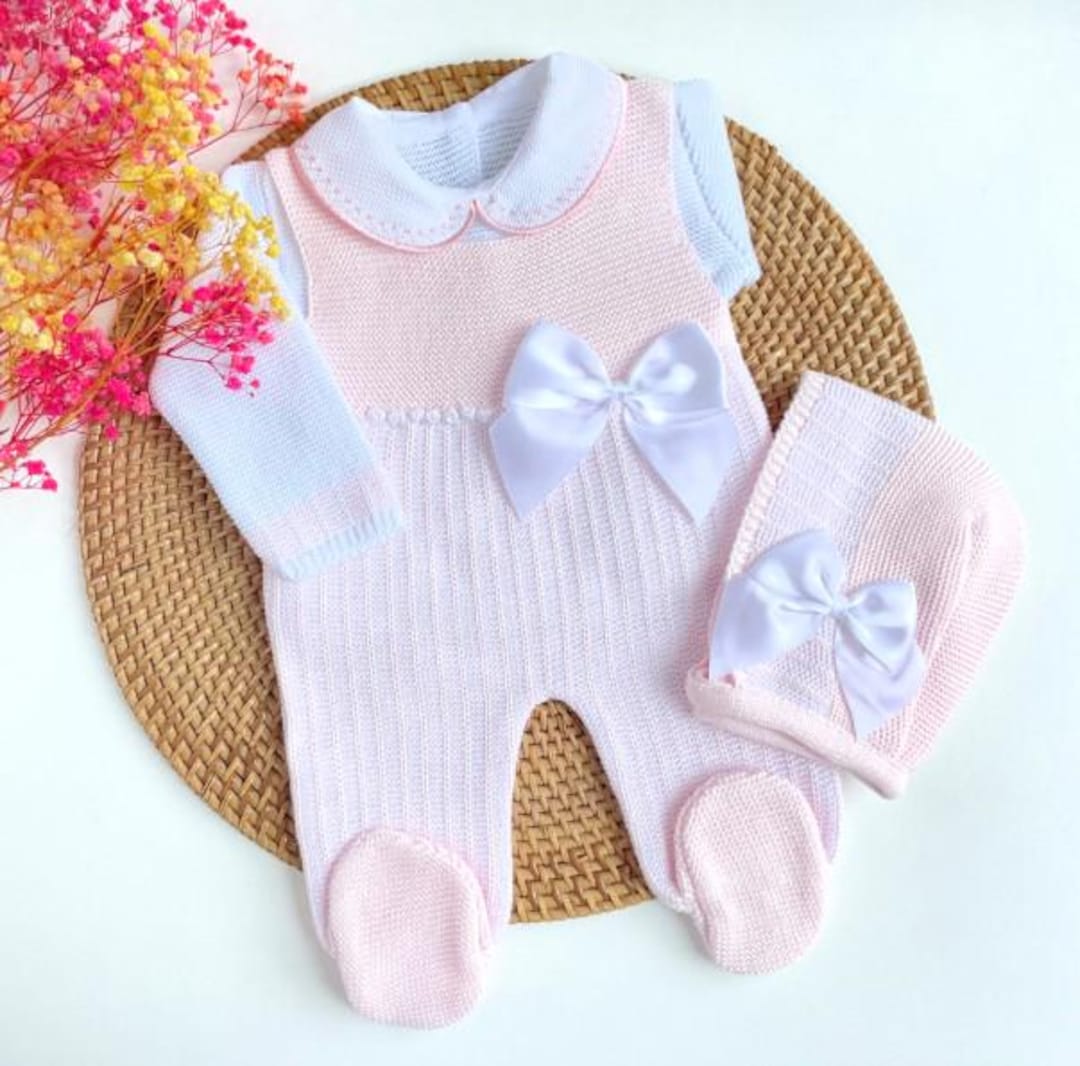 Spanish Knitted Newborn Outfit Peto Primera Puesta Tejido Baby Girl ...