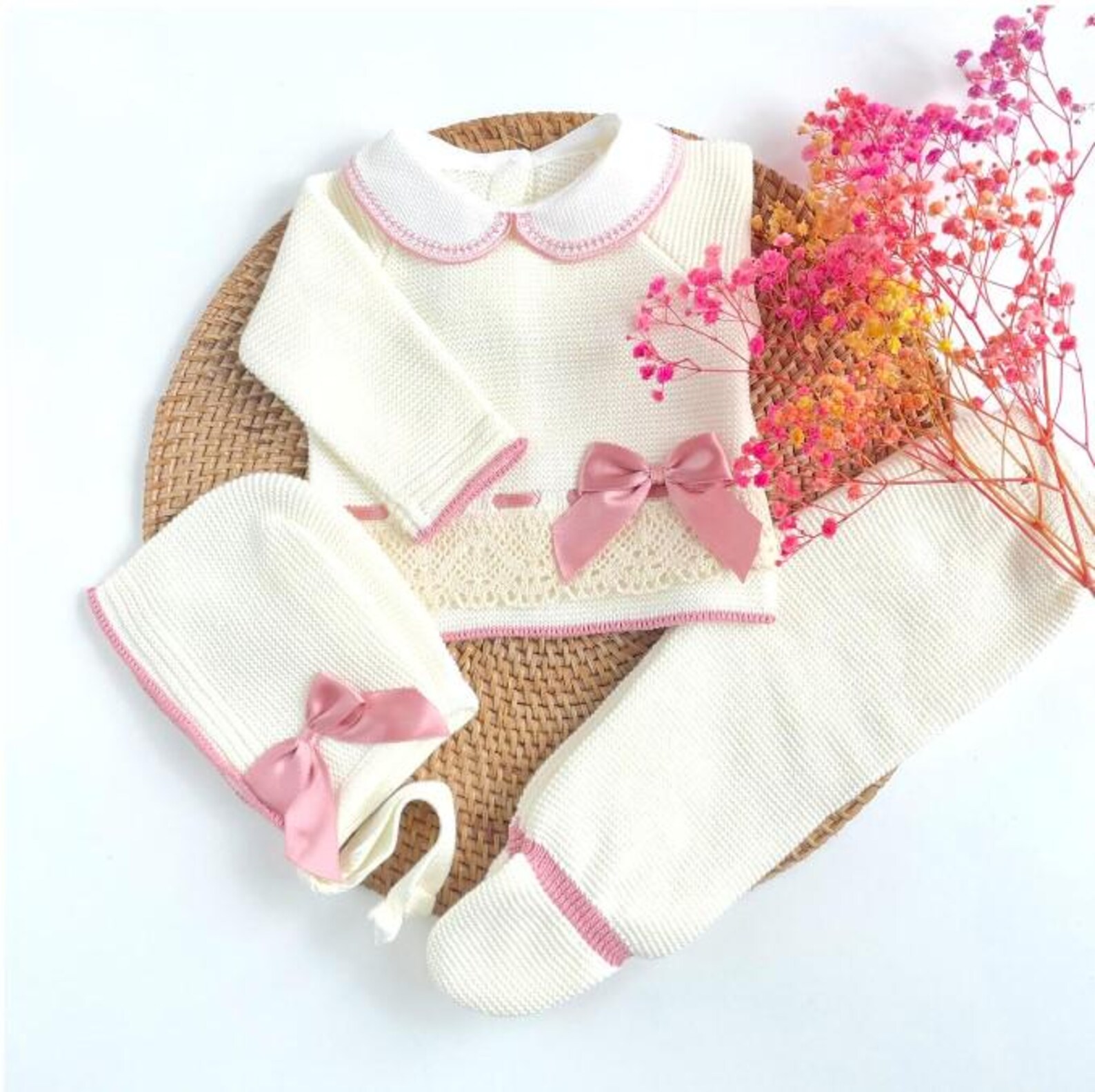 Spanish Knitted Newborn Knit Set Peto Primera Puesta Baby Girl Knit ...