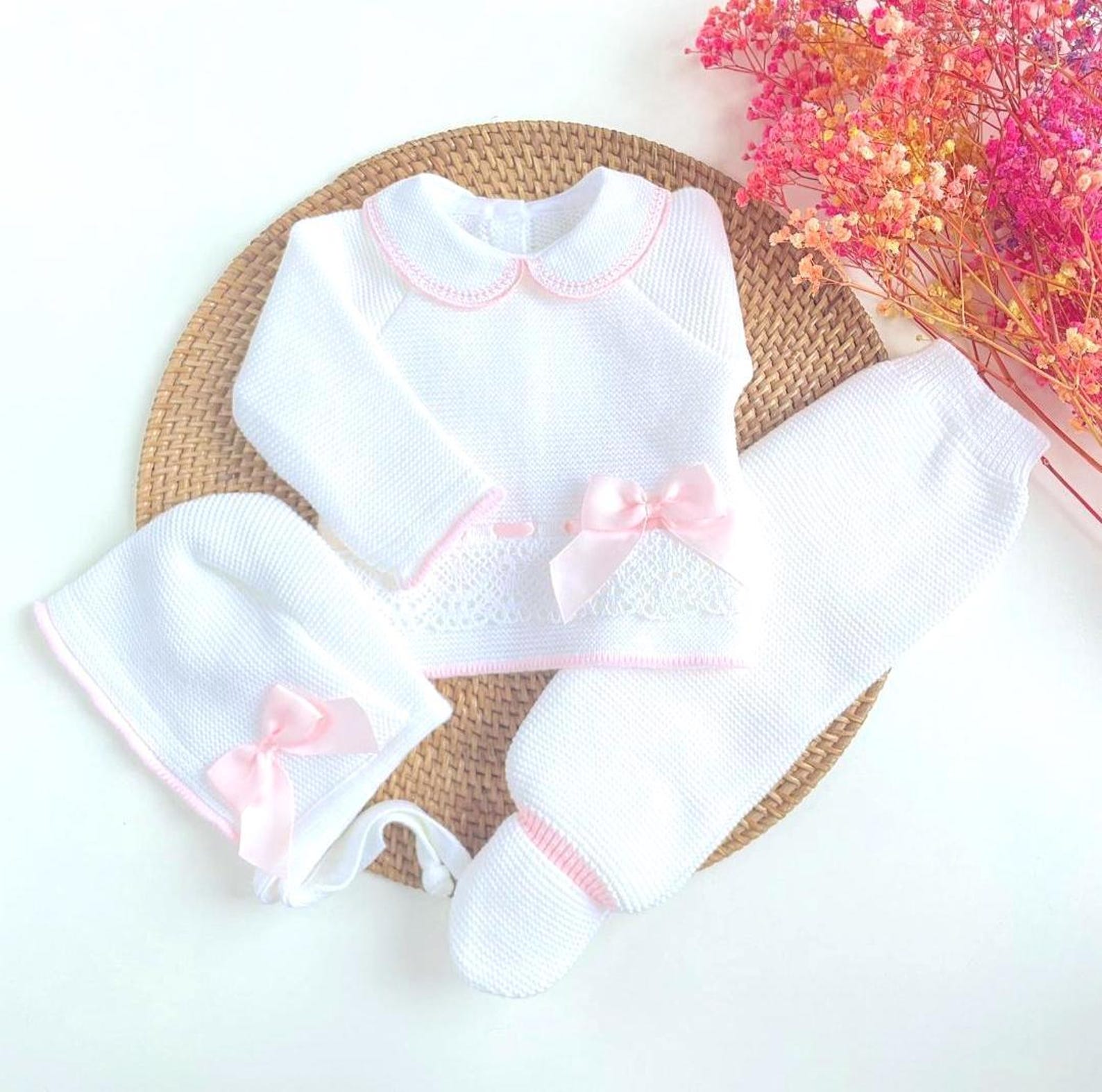 Spanish Knitted Newborn Knit Set Peto Primera Puesta Baby Girl Knit ...