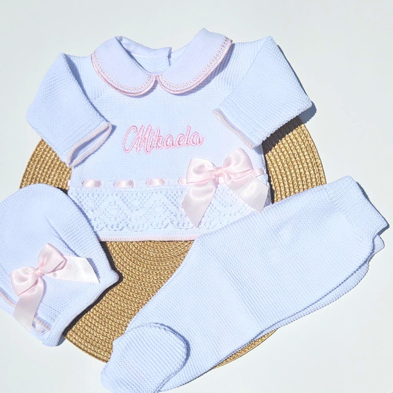 Spanish Knitted Newborn Knit Set Peto Primera Puesta Baby Girl Knit ...