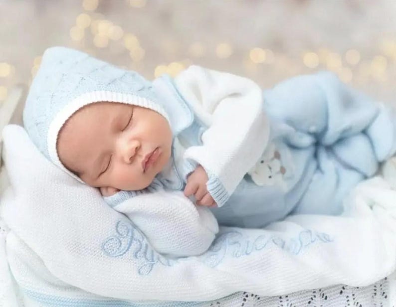 Spanish Knit Newborn Knit Set Peto Primera Puesta Bebe Knit Blue ...