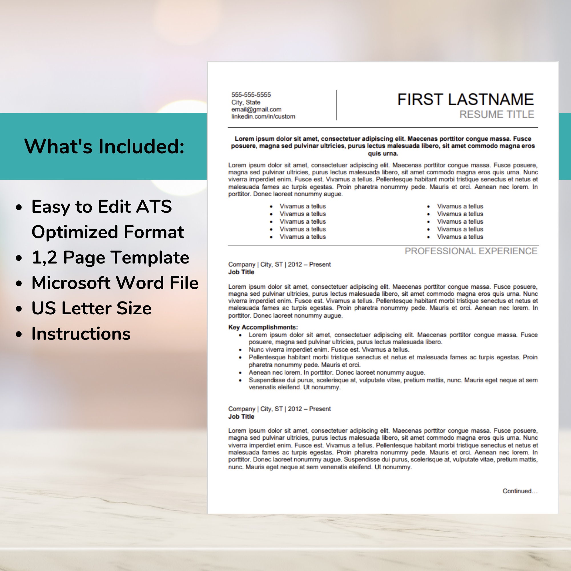 ATS Optimized Resume Resume Template Resume Job - Etsy