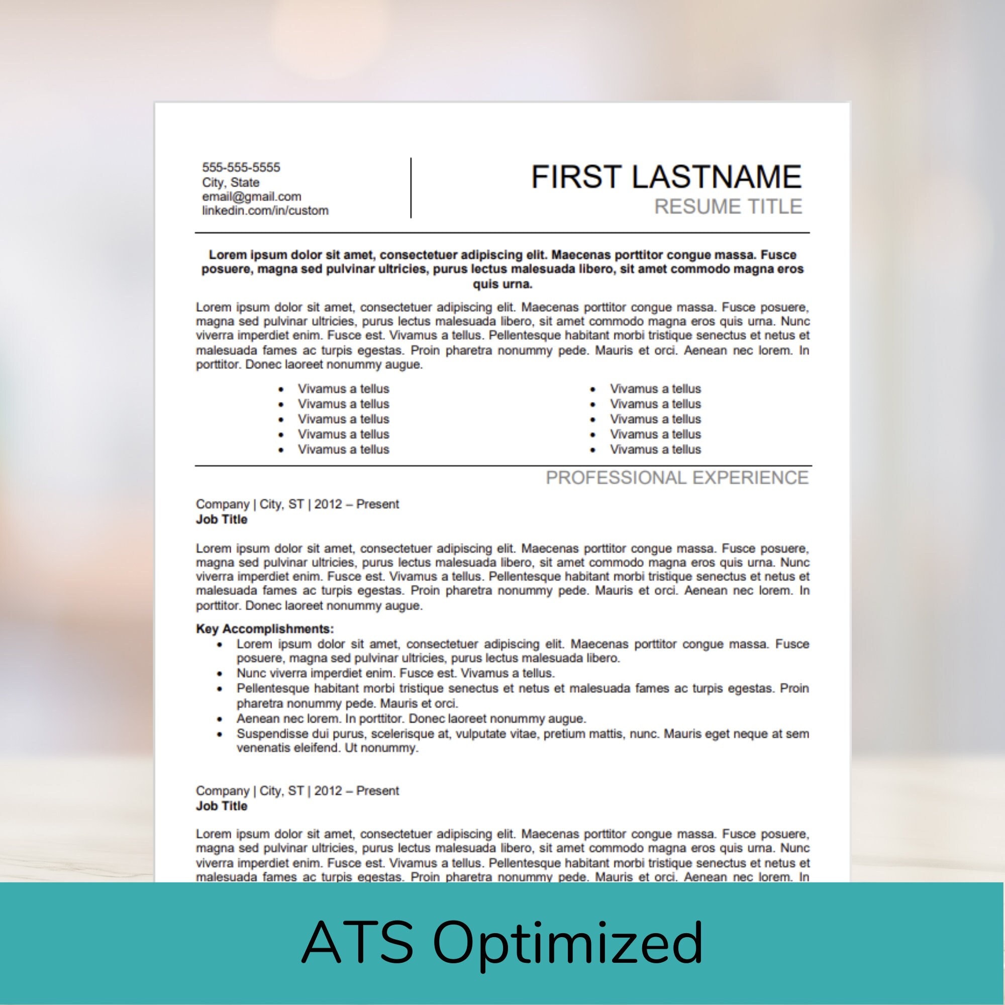 ATS Optimized Resume Resume Template Resume Job - Etsy