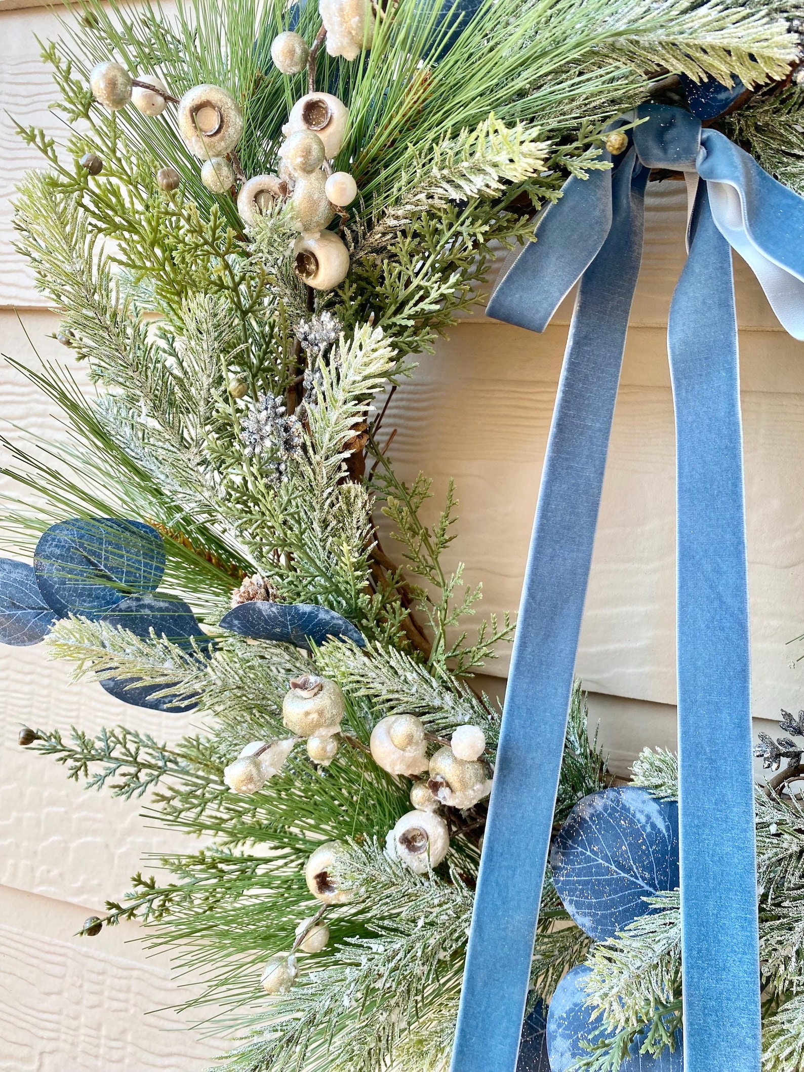 Blue and Silver Winter Wreath With Berries for Front Door, Blue ...