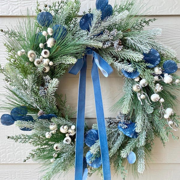Blue Christmas Wreath - Etsy
