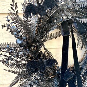 Black Halloween Wreath With Velvet Bow, Black Bat Halloween Wreath for ...