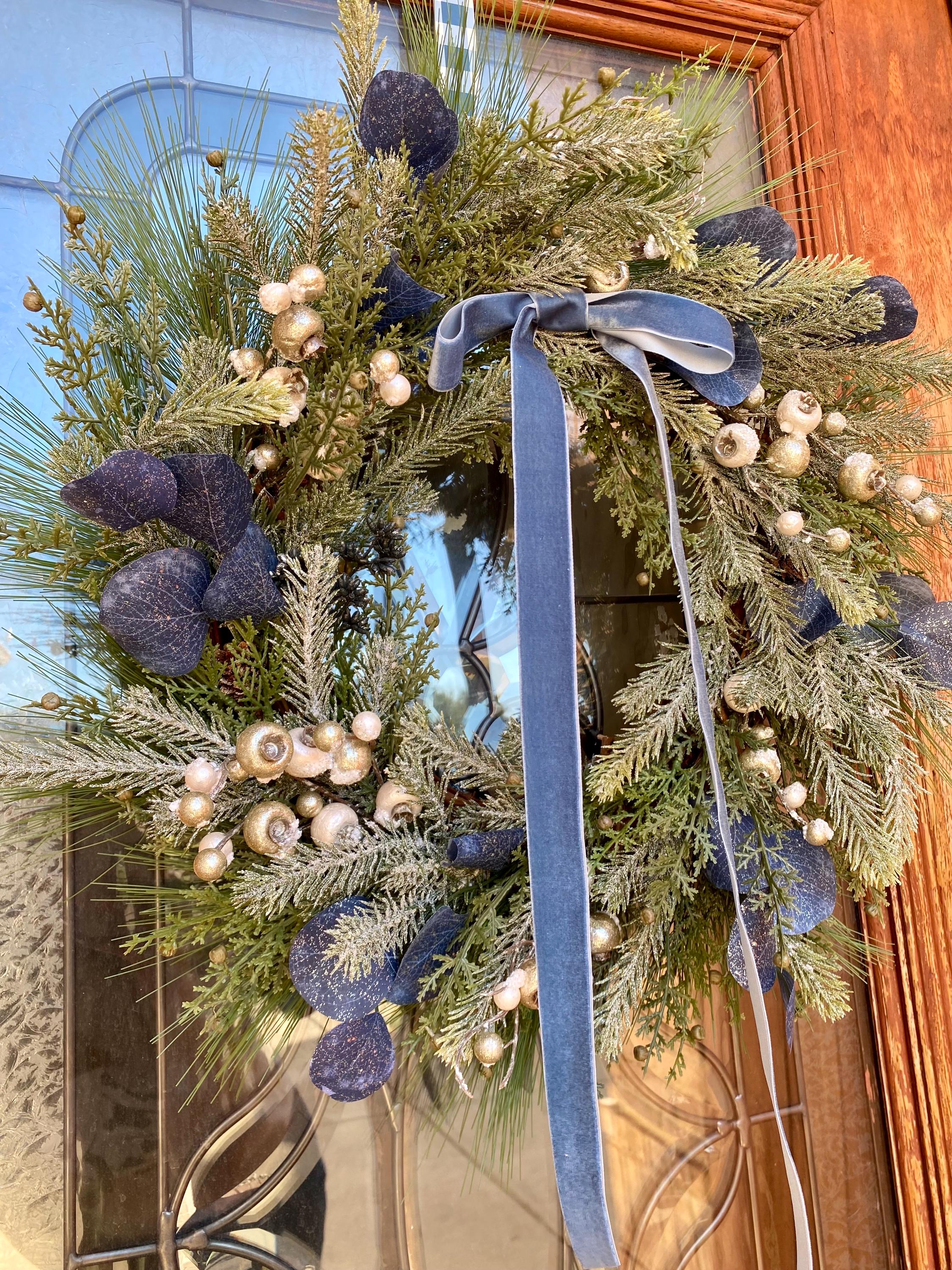 Blue and Silver Winter Wreath With Berries for Front Door, Blue ...