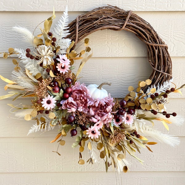 Pink Fall Wreath - Etsy