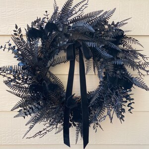 Black Halloween Wreath With Velvet Bow, Black Bat Halloween Wreath for ...