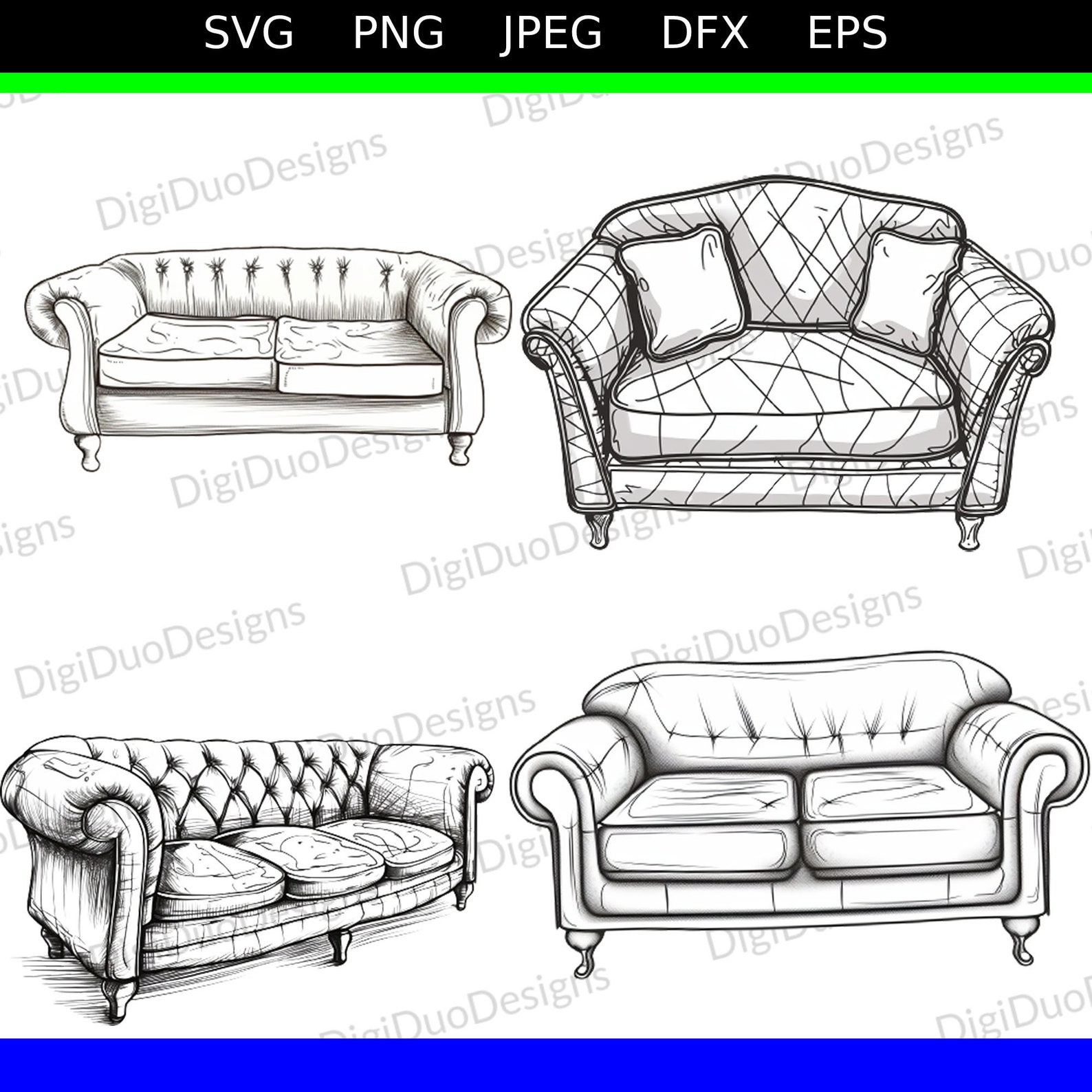 Couch SVG Pack, Furniture SVG, Digital Art, Al Generated, Cricut Design ...