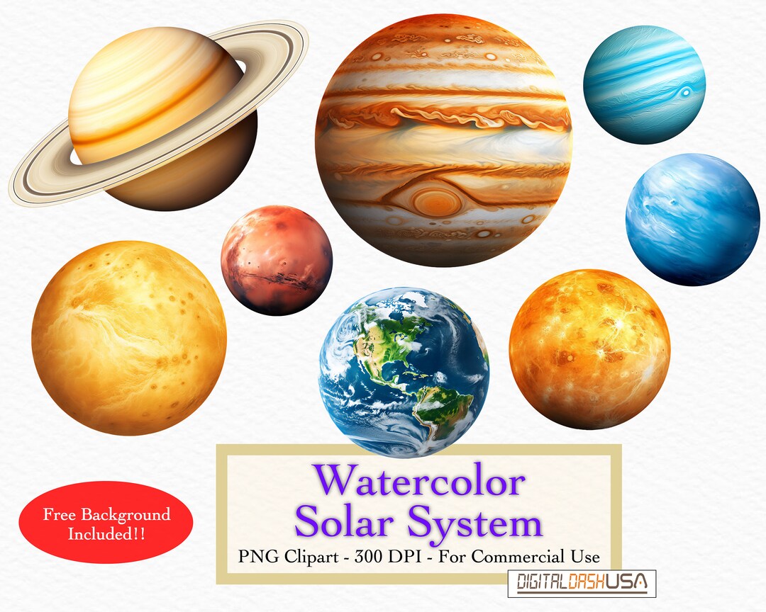 Watercolor Solar System Clipart, Planet PNG With Background, Astronomy ...