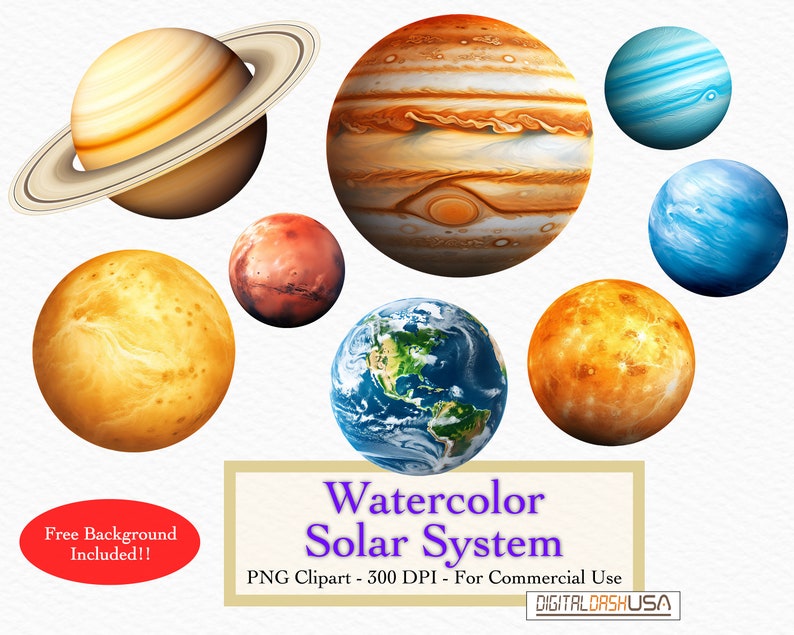 Watercolor Solar System Clipart, Planet PNG With Background, Astronomy ...