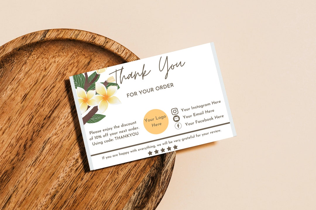 Plumeria Business Thank You Card | Instant Download | Package Insert ...