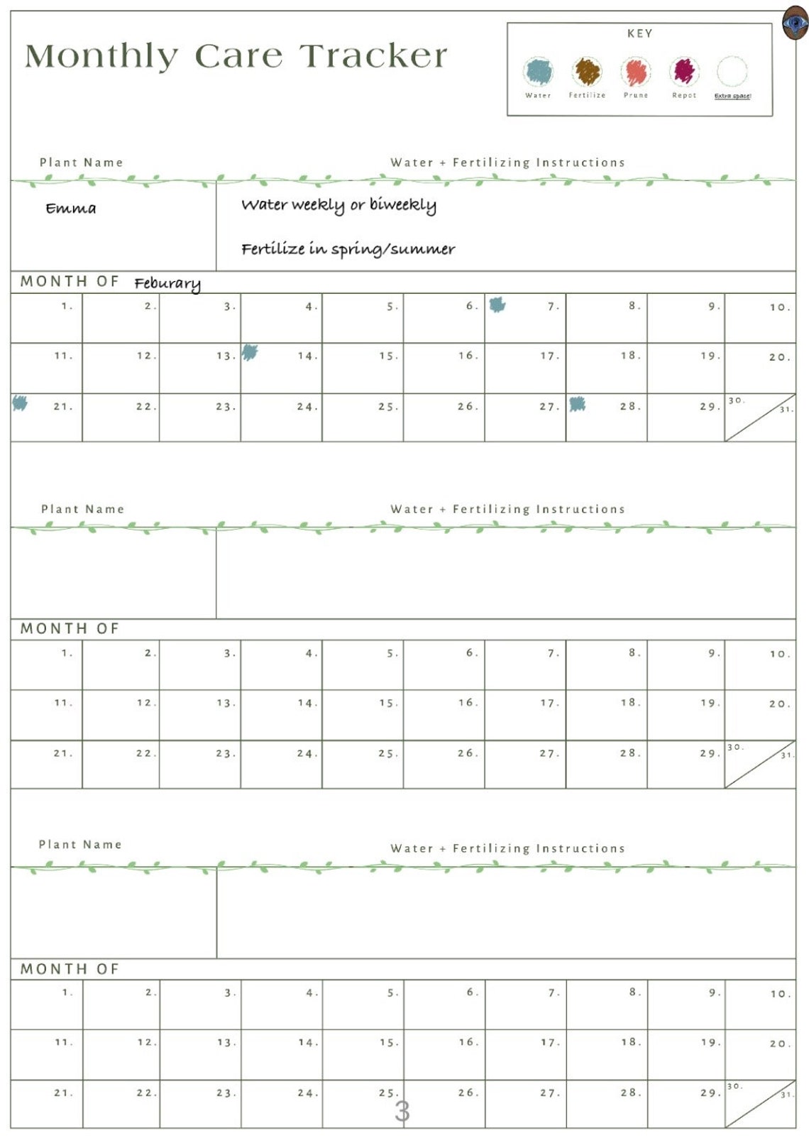 Plant Profile, Monthly Plant Tracker, Plant Care Sheet, Printable Plant ...