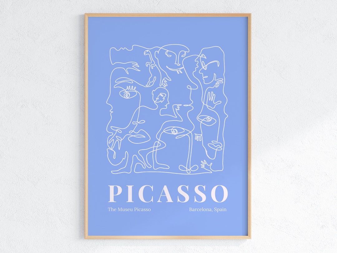 Picasso Print, Blue Picasso Line Art, Blue Face Line Art Print ...