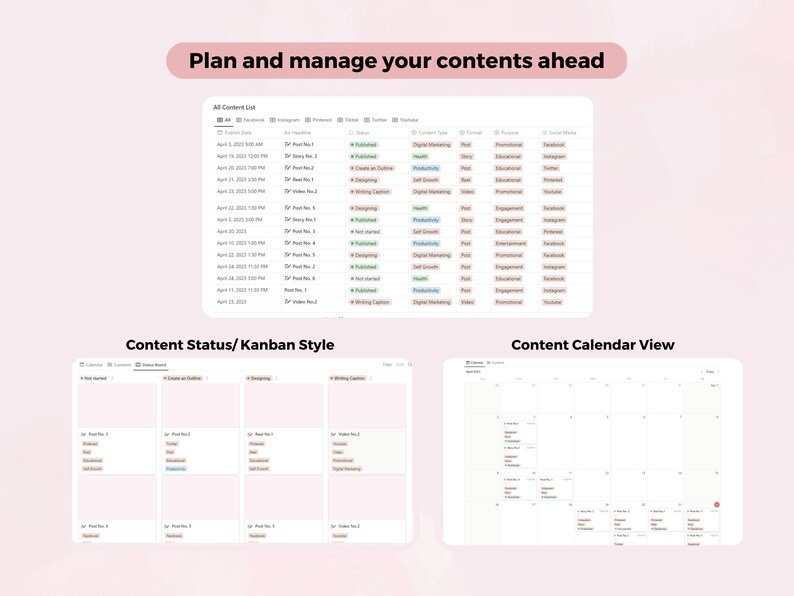 Notion Social Media Content Planner, Digital Content Creator Template ...