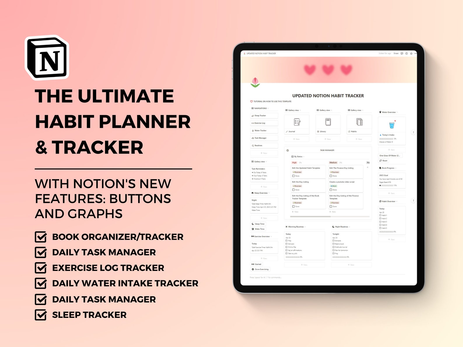2023 Updated Notion Habit Tracker With Buttons And Graphs With Book