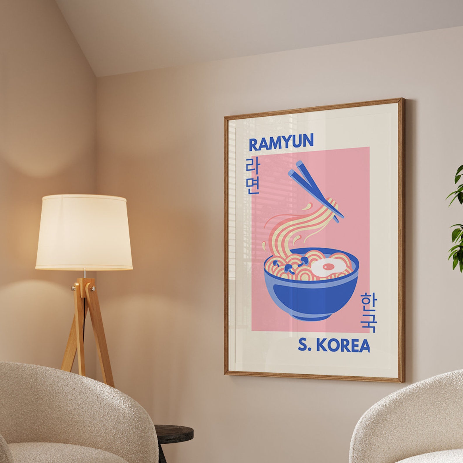 Ramyun Print | Pastel Pink Blue Korean Ramyun Poster, Food Wall Art ...