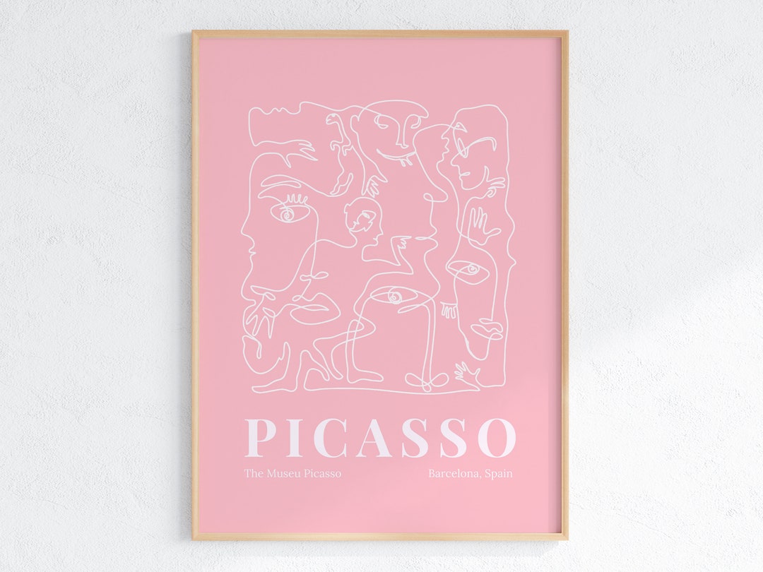 Pink Picasso Line Art, Pink Face Line Art Print, Minimalist Wall Art ...
