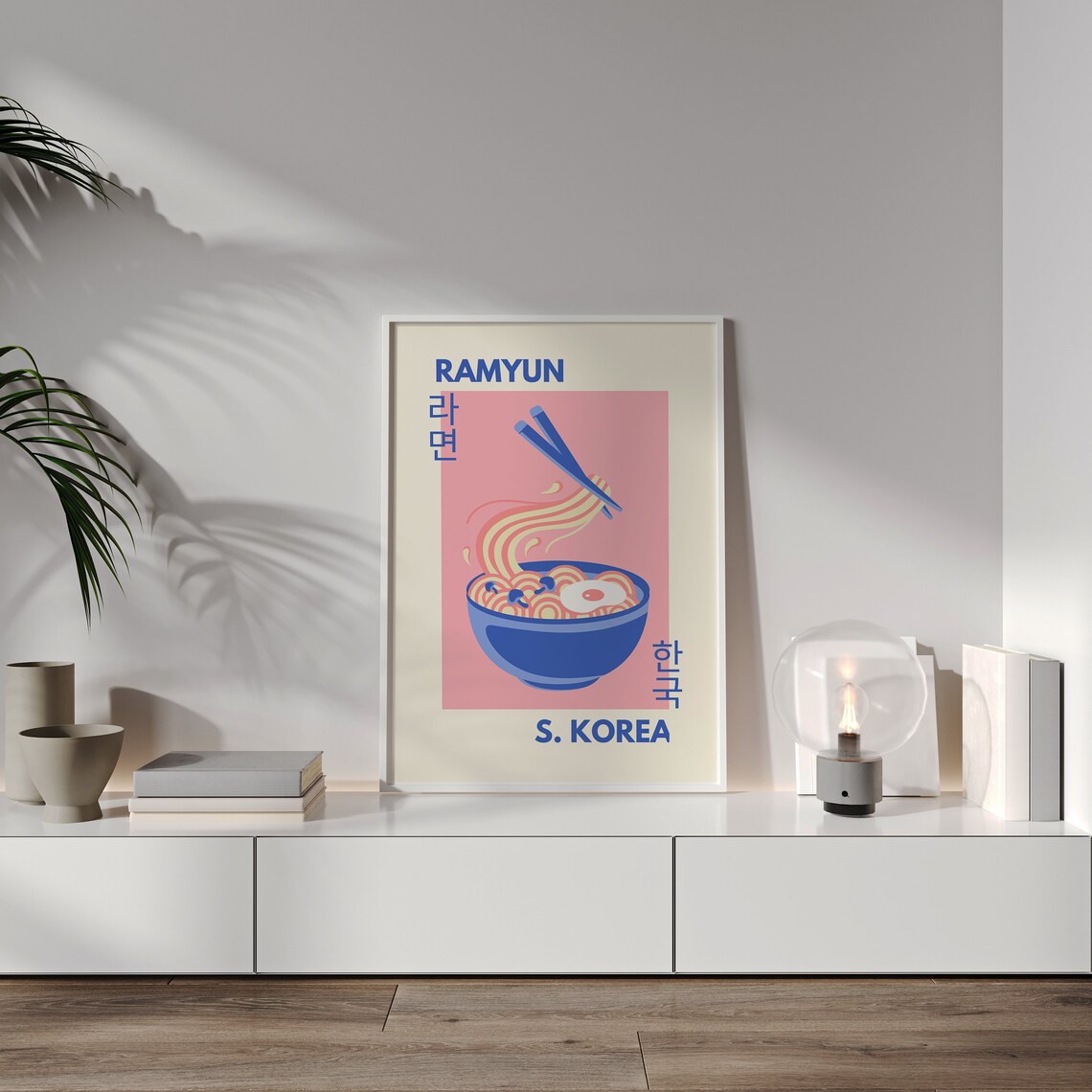 Ramyun Print | Pastel Pink Blue Korean Ramyun Poster, Food Wall Art ...